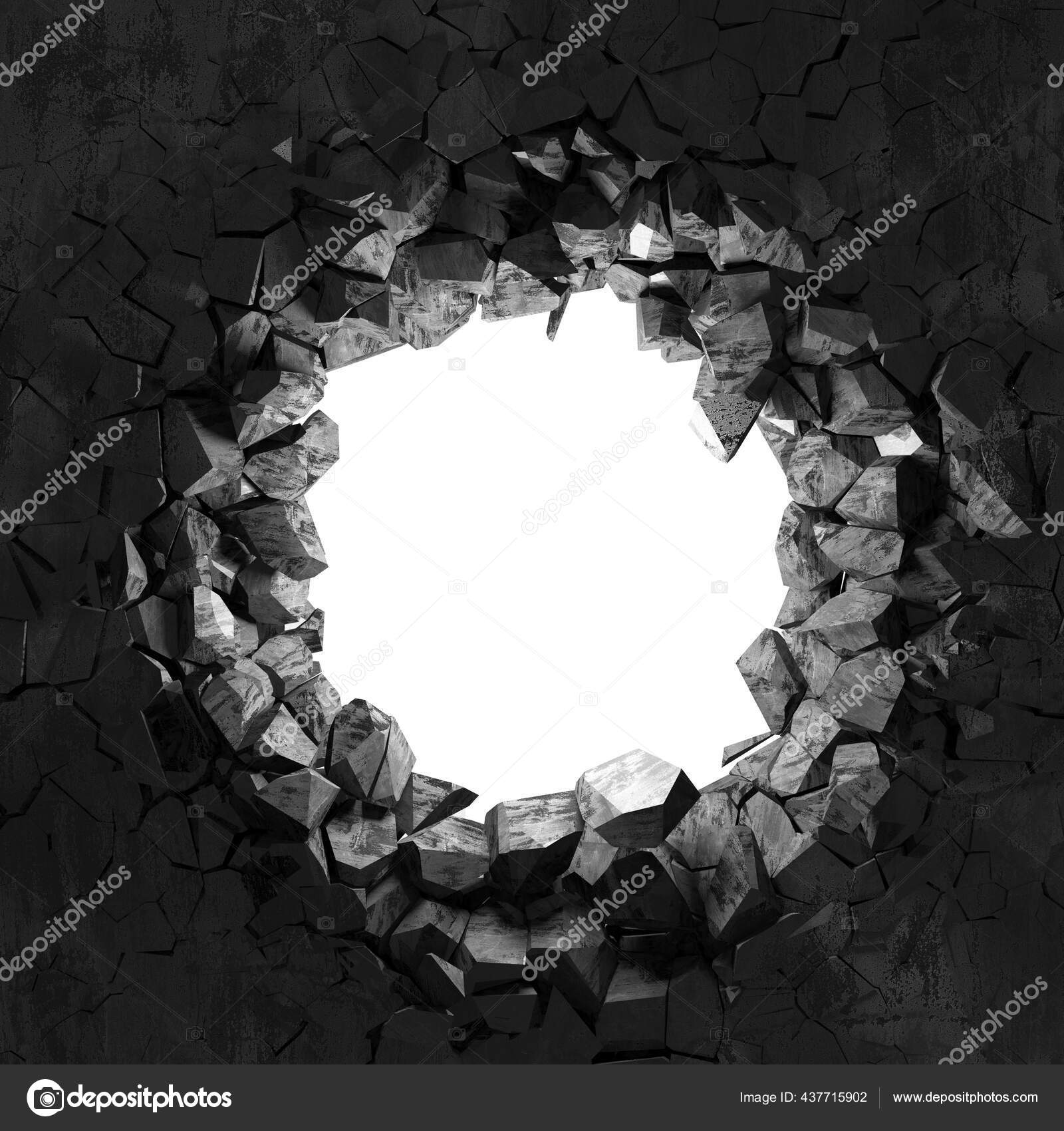 Explosion Broken Concrete Wall Bullet Hole Destruction Dark Cracked ...