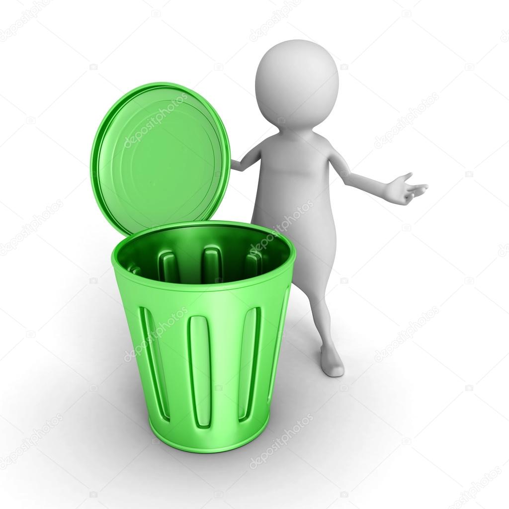 3d small person with green trash can — Stock Photo © VERSUSstudio #57248875