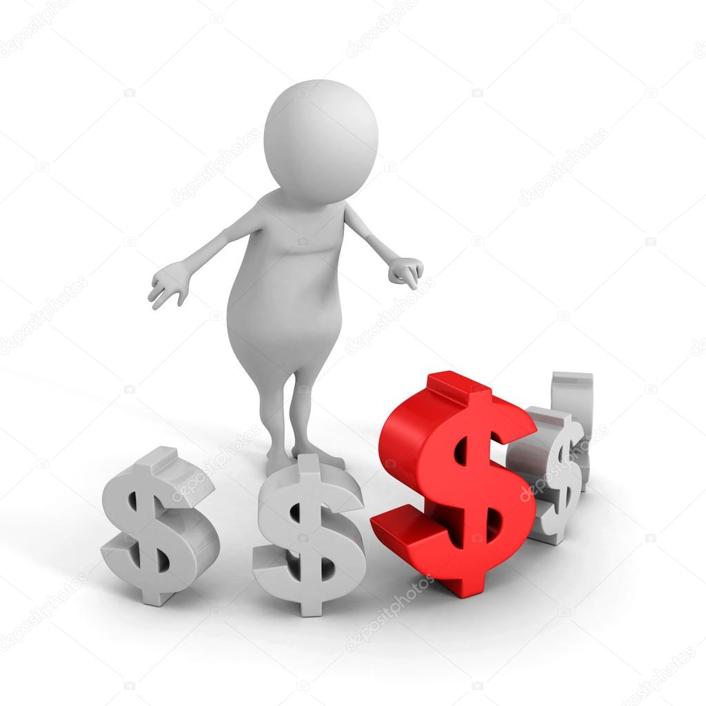 Man and big red dollar currency sign — Stock Photo © VERSUSstudio #62270393