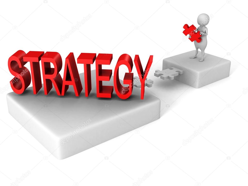 3d man and red STRATEGY word — Stock Photo © VERSUSstudio #64277343