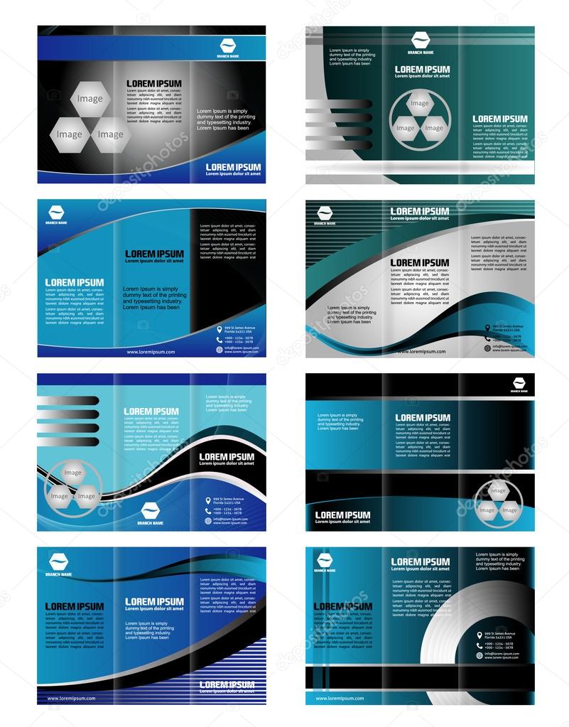 Collection blue tri fold business brochure template Stock Vector Image ...