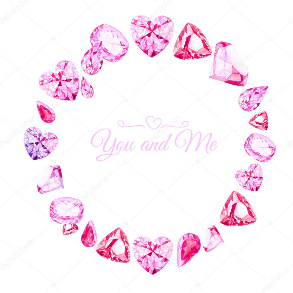 Pink diamonds watercolor round vector design frame Stock Vector Image ...