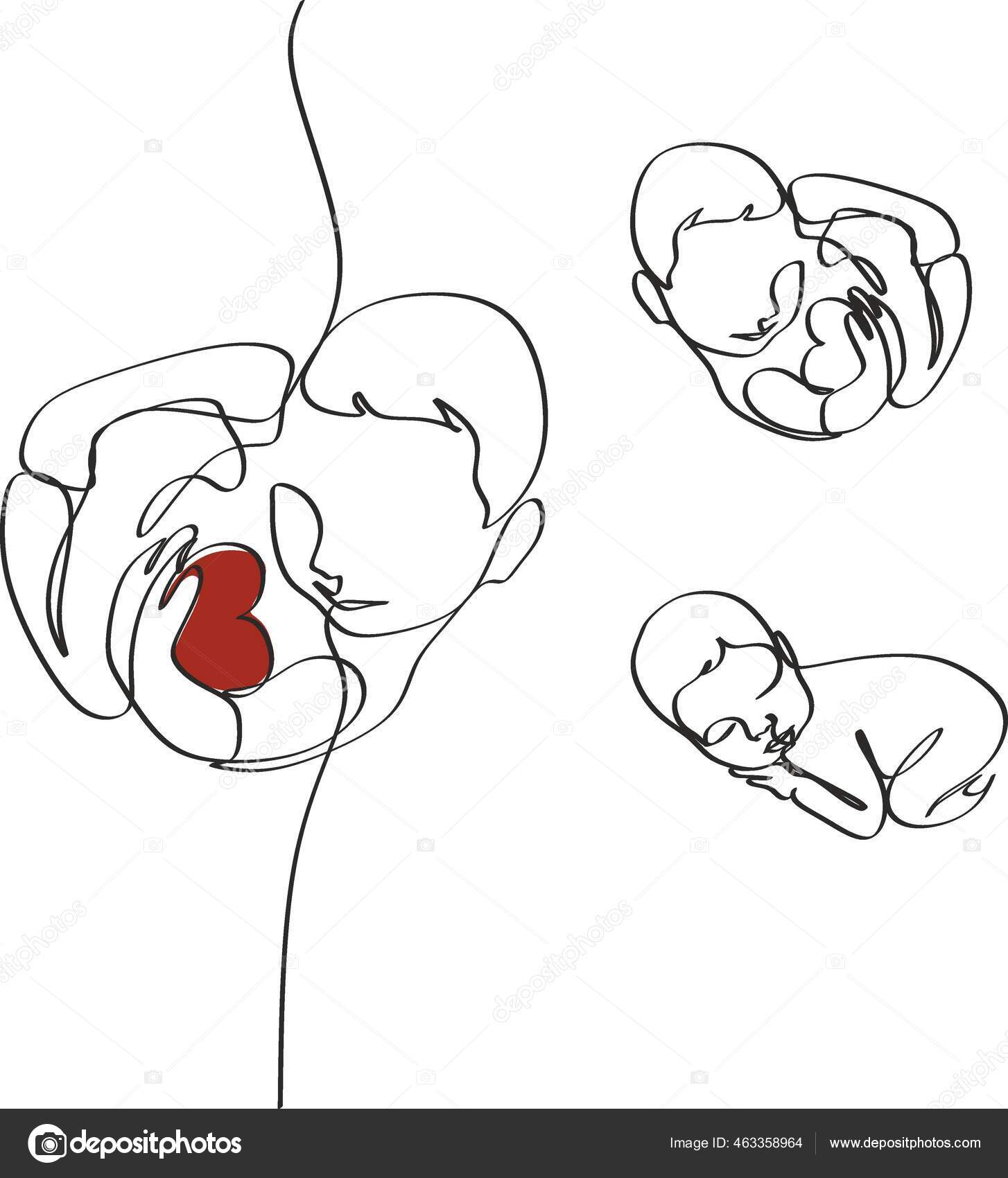 One Line Drawing Illustration Baby Cute Sleeping Baby Drawn Hand Stock ...