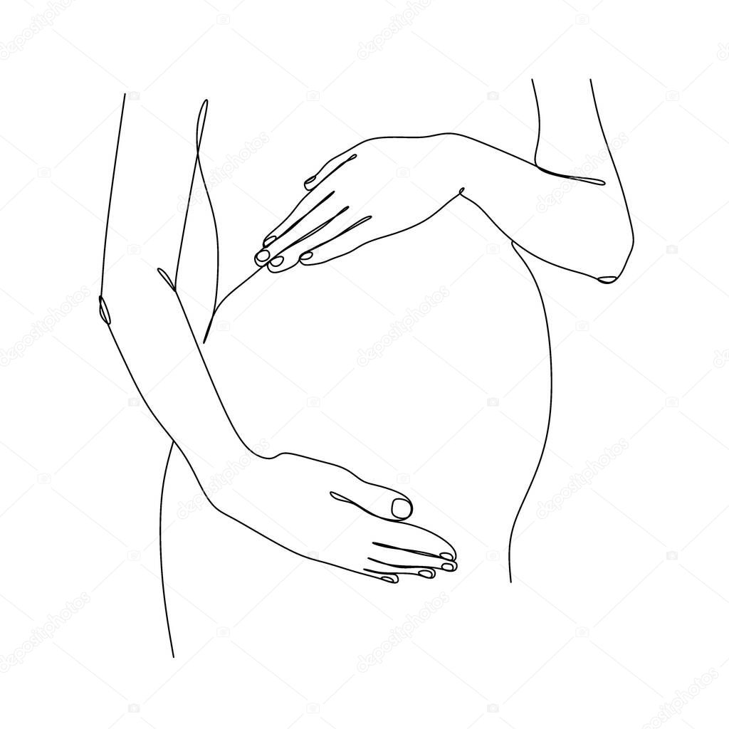 Mujer embarazada dibujo de una l nea sobre fondo blanco aislado. Ilustraci n vectorial 2024