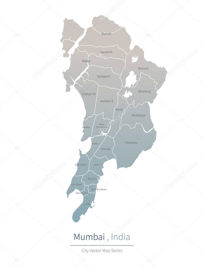 Mapa de Mumbai. mapa vectorial de las principales ciudades de la India ...
