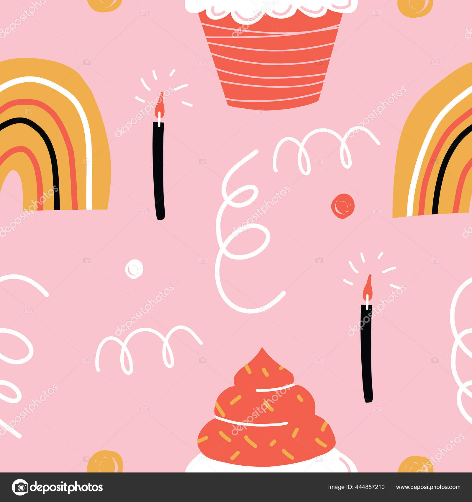 Pink Happy Birthday Seamless Repeat Pattern with Candles doodles ...