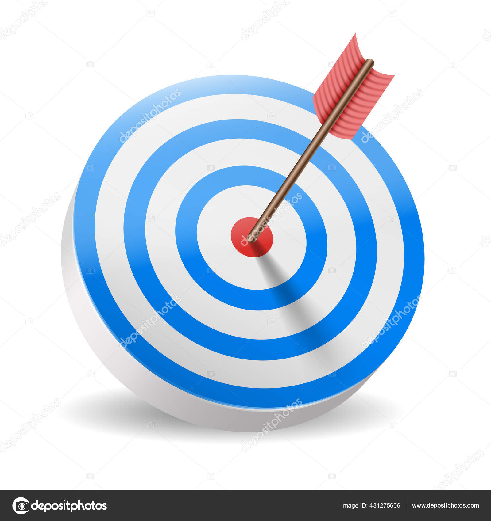 Traditional archery target with blue rings and red arrow in bullseye ...