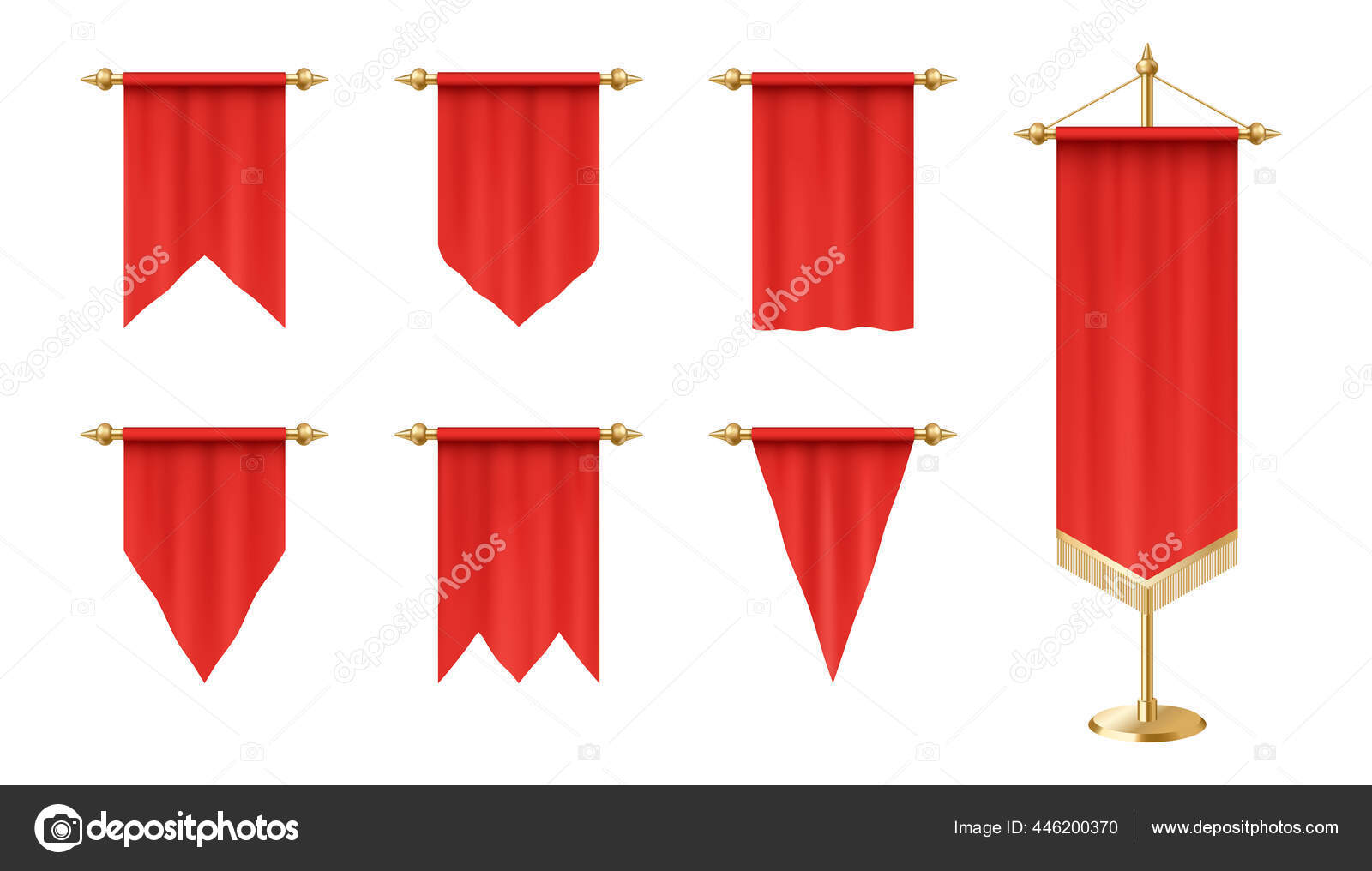 Realistic red pennants set, flags mockup isolated on white background ...