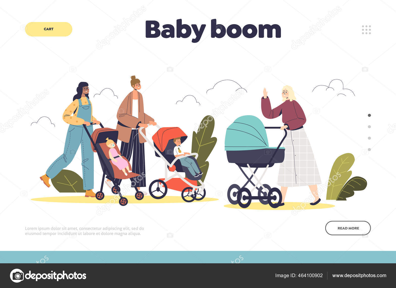 Baby boom landing page with group of happy mothers with infant kids in ...