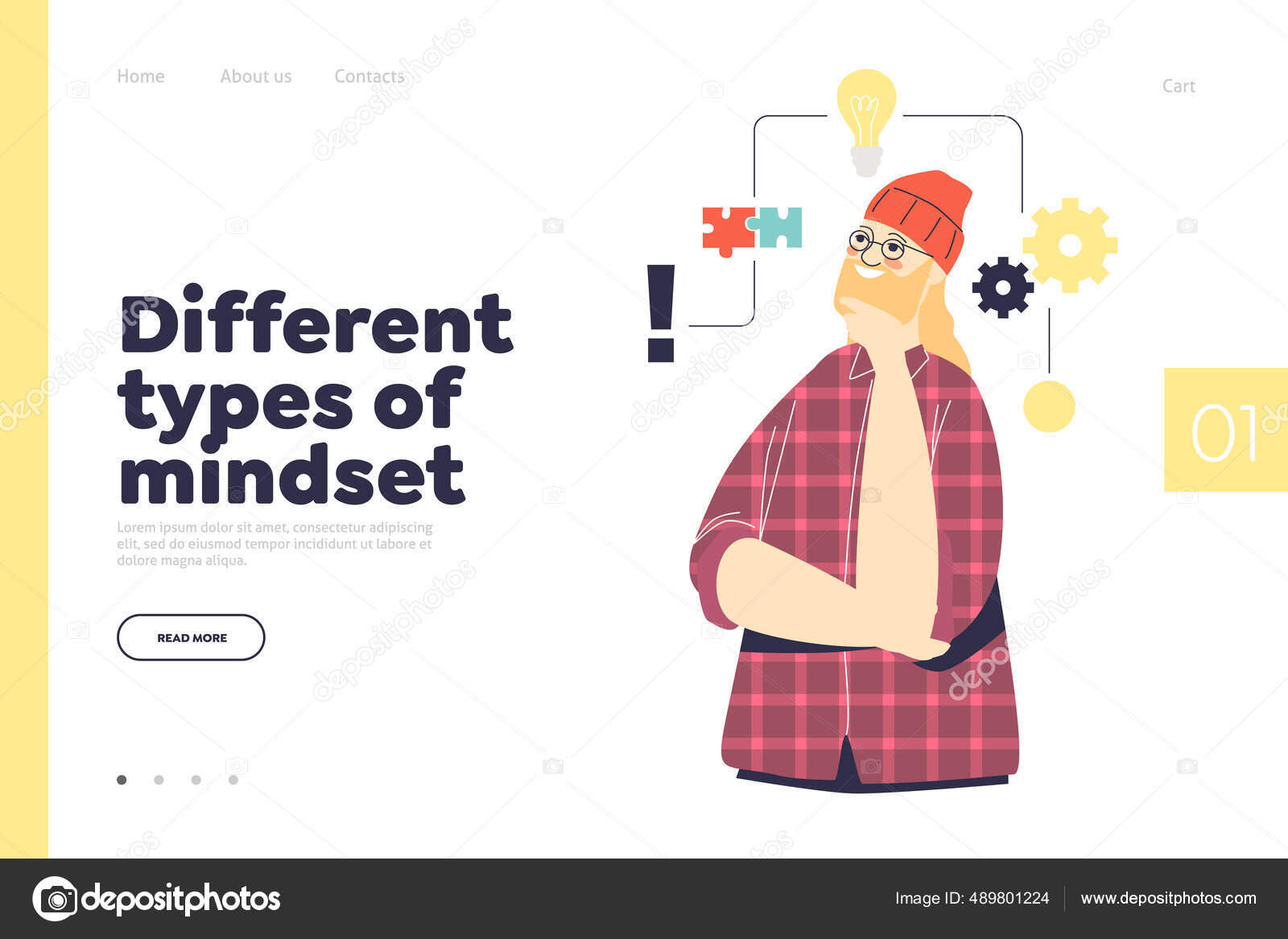 Different types of mindset concept of landing page with man having ...