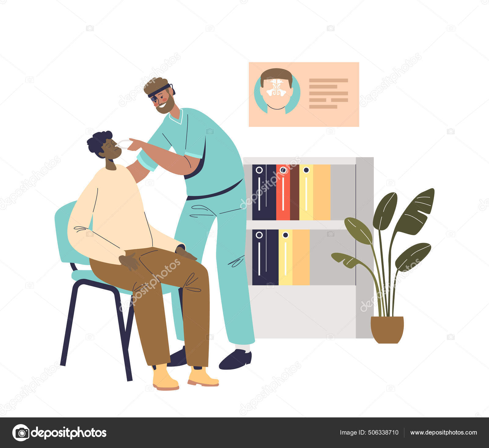 Otolaryngologist doctor checking patient nose illness during checkup ...