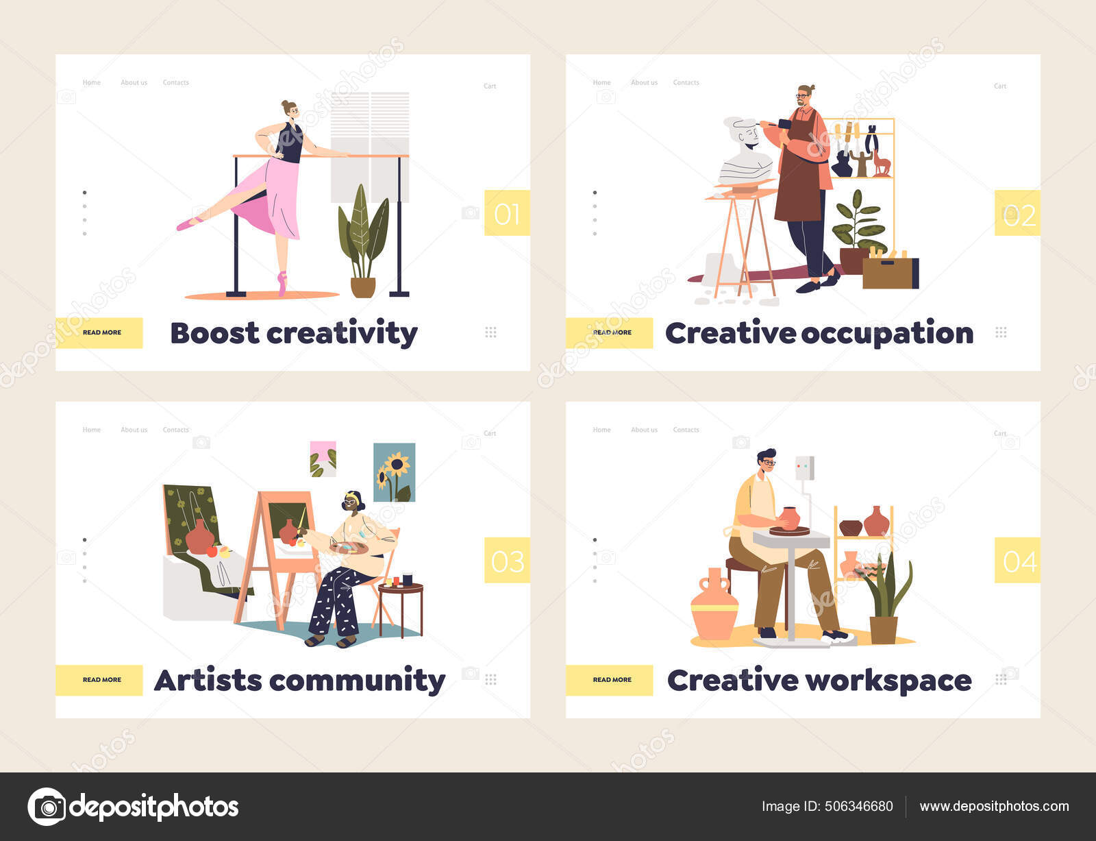 Artists creative occupation concept of set of landing pages with ...