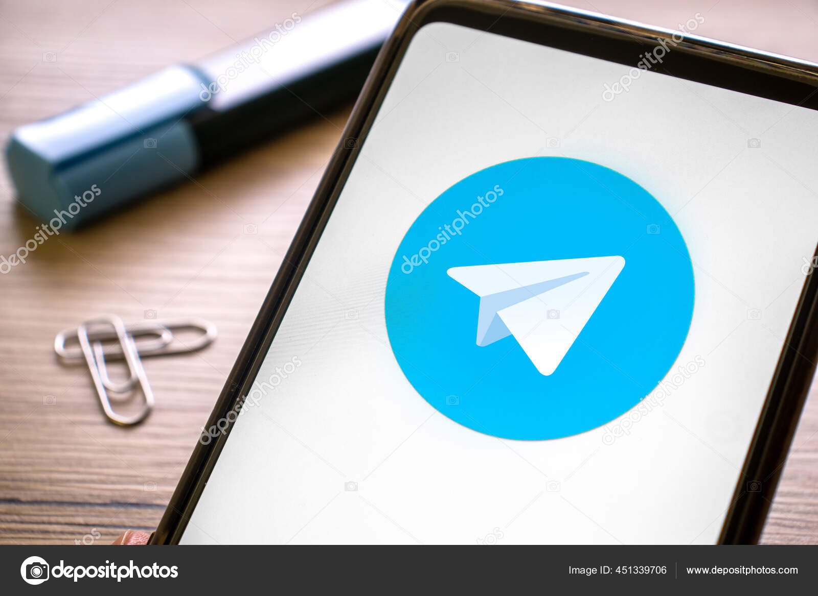 Telegram Logo Blue Screen Smartphone Messaging App Your Phone Italy ...