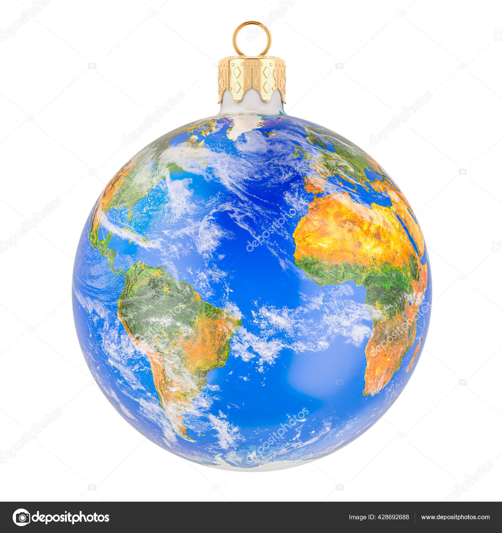 Christmas Ball Earth Map Texture Rendering Isolated White Background ...
