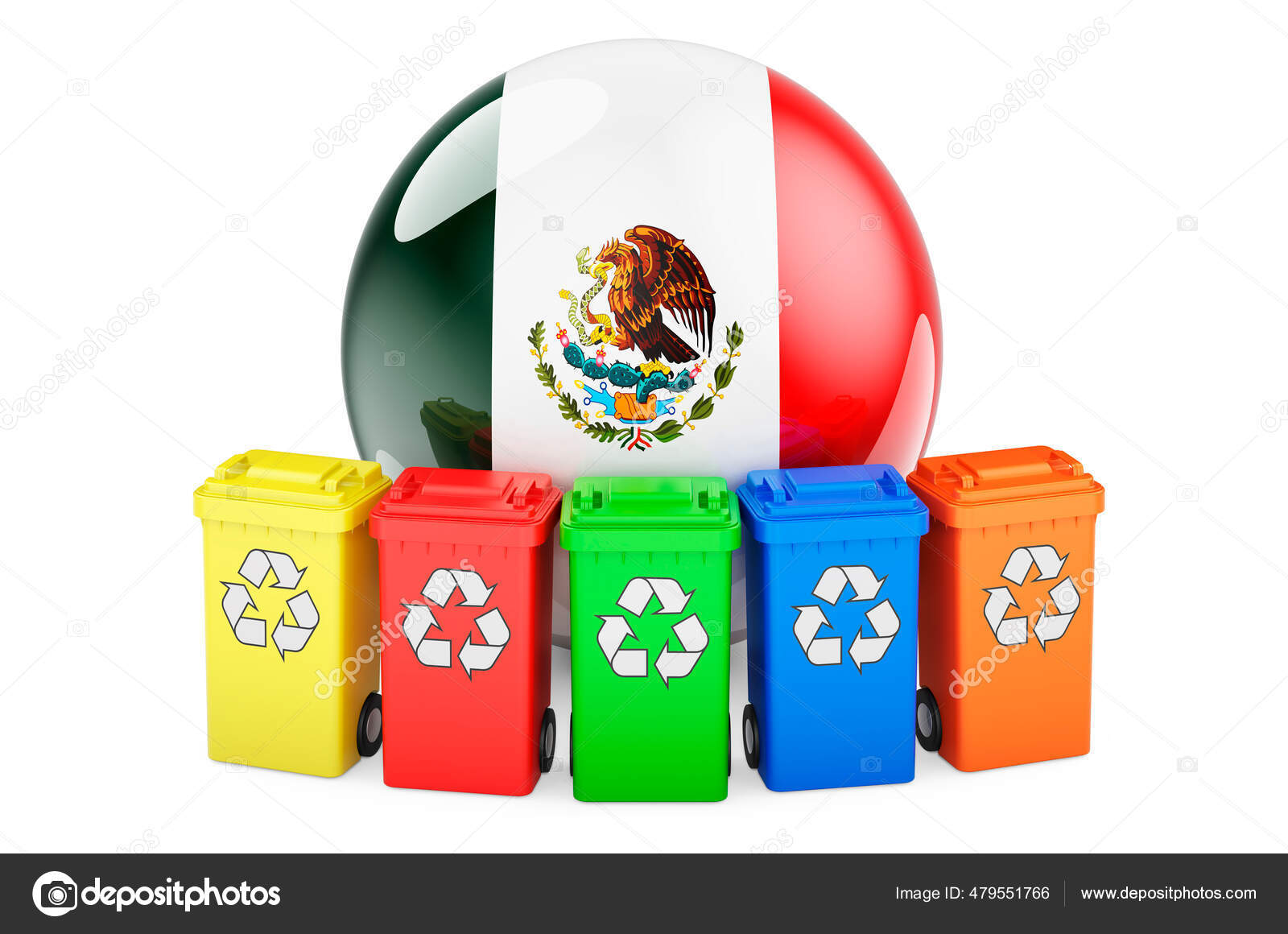 Waste Recycling Mexico Colored Recycling Bins Mexican Flag Rendering ...