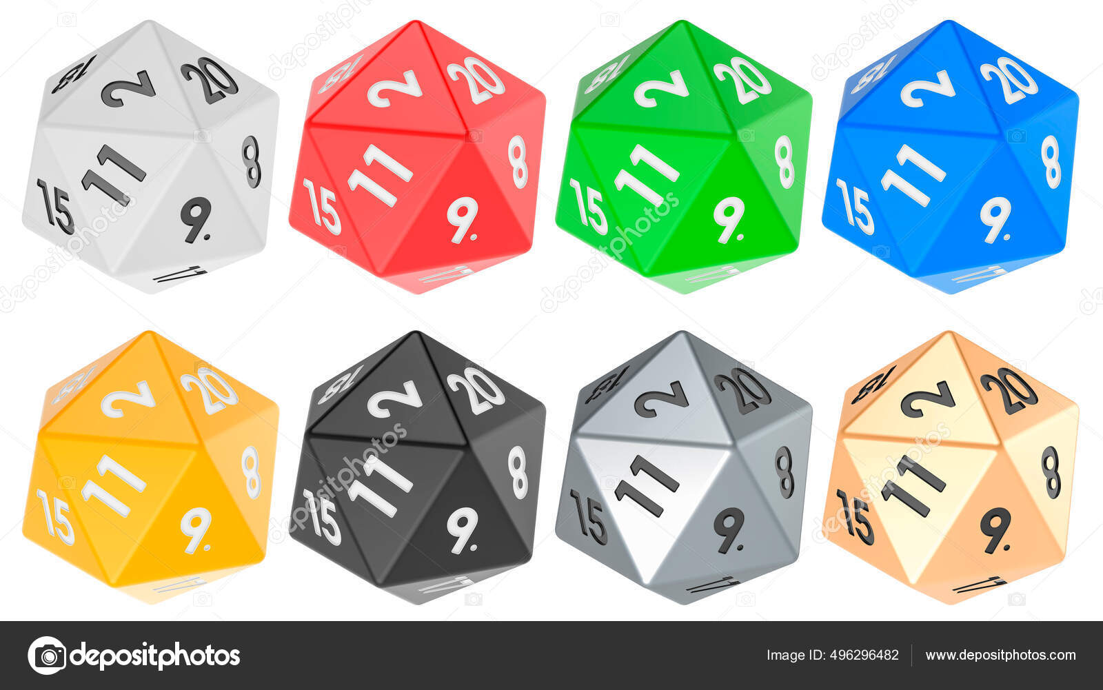 Set Twenty Sided Die Icosahedron Dice Various Colors Rendering Isolated ...