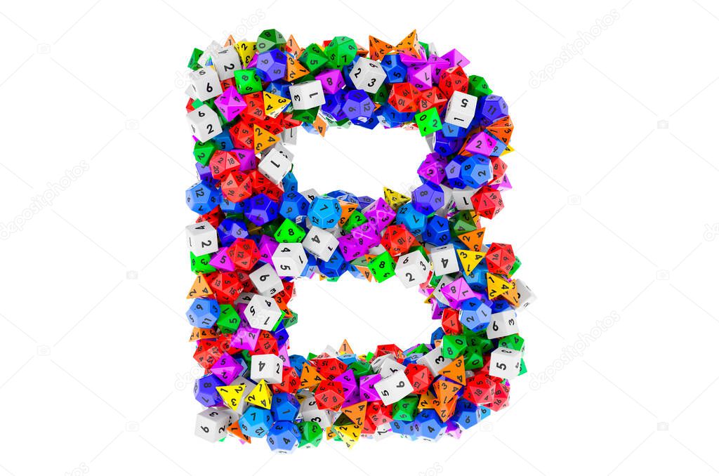 Letra B del alfabeto, de los dados coloreados. Representación 3D ...
