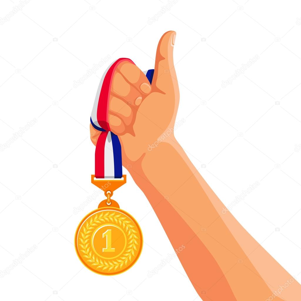 Gold medal in hand. Vector Stock Vector Image by ©chekat #110083252