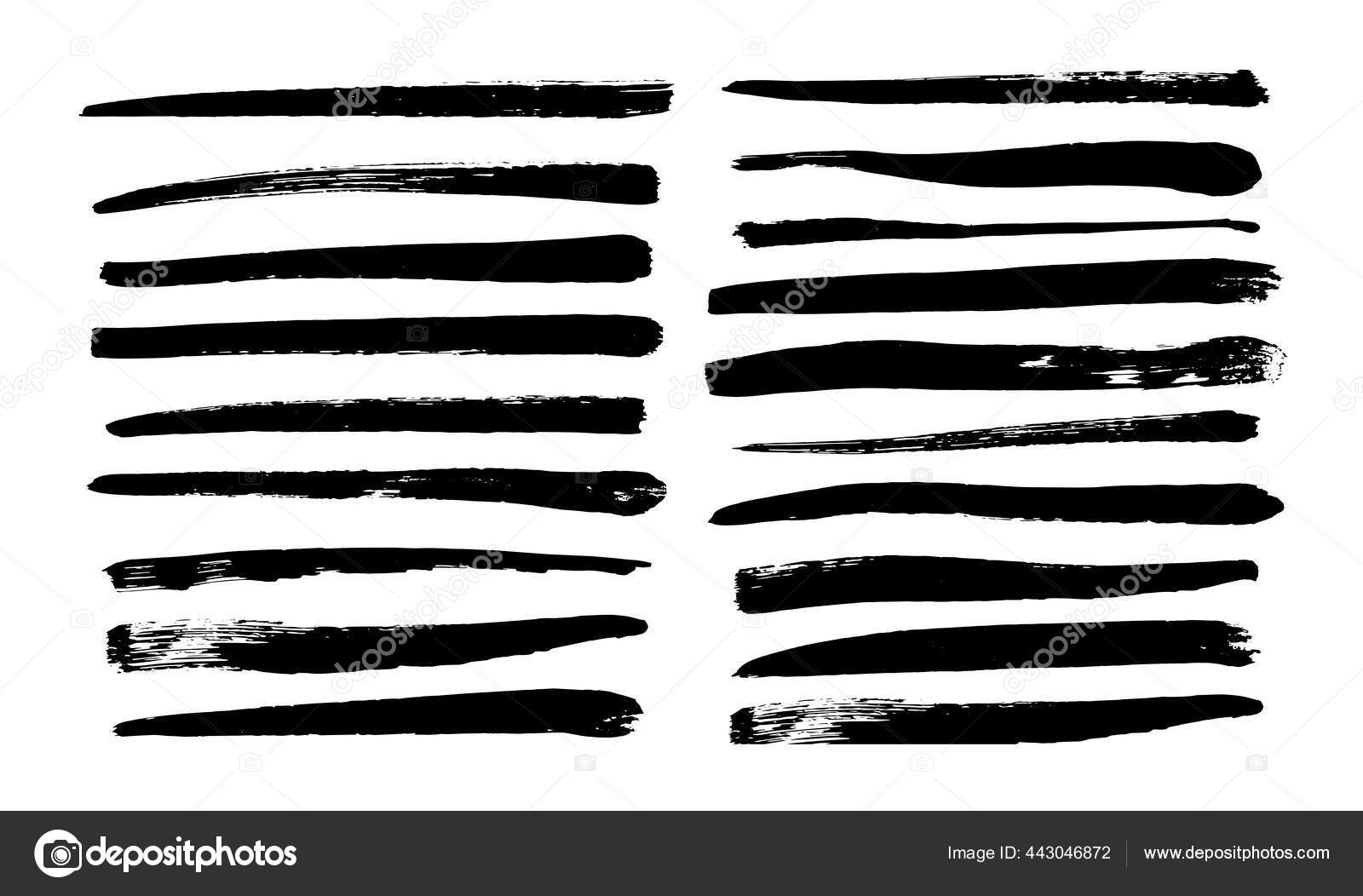 Collection Long Black Brush Strokes Drawn Hand Vector Illustration ...