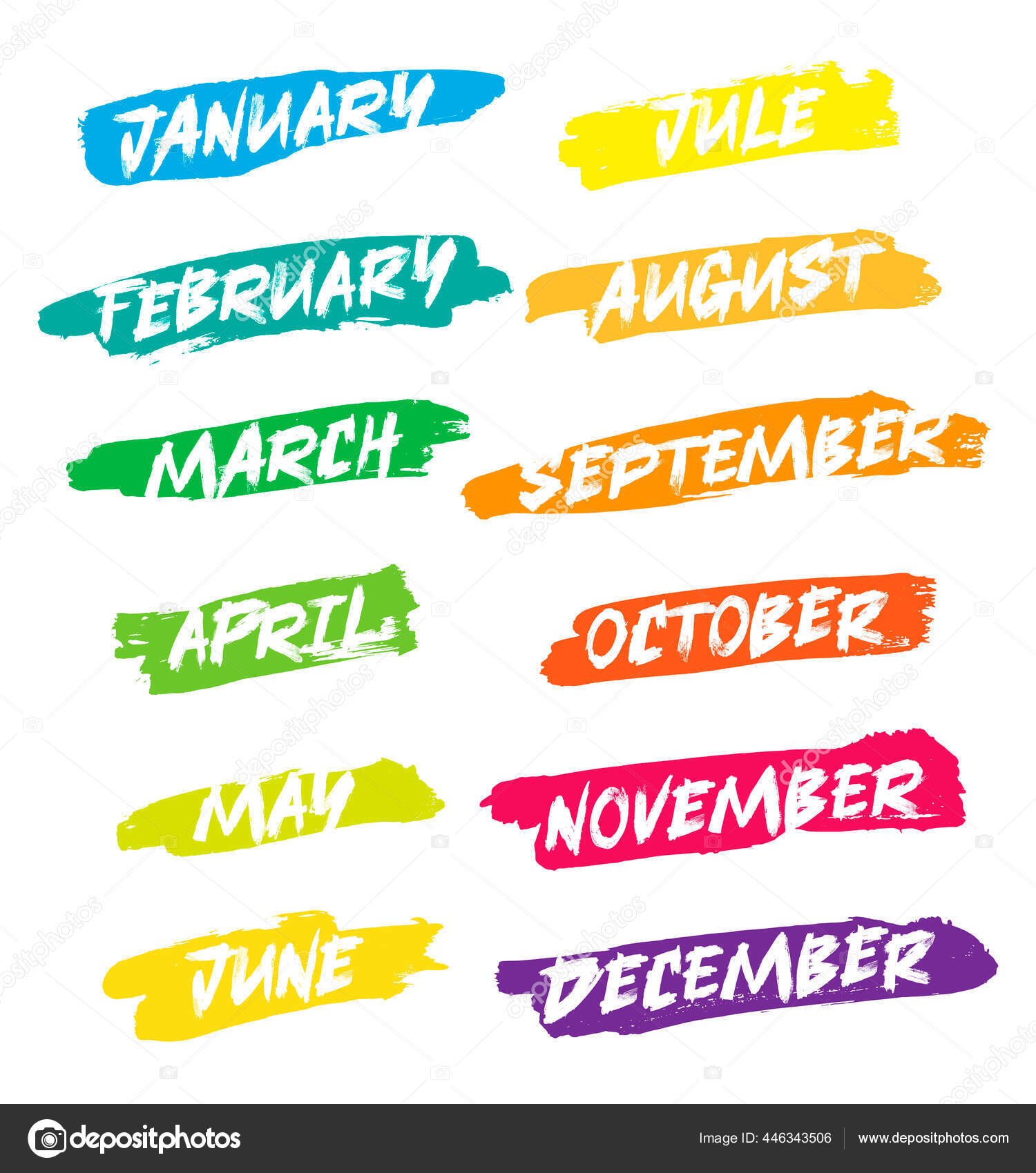 Meses Del Año Letras Tendencia Inscripción Vectorial Sobre Fondo Blanco ...