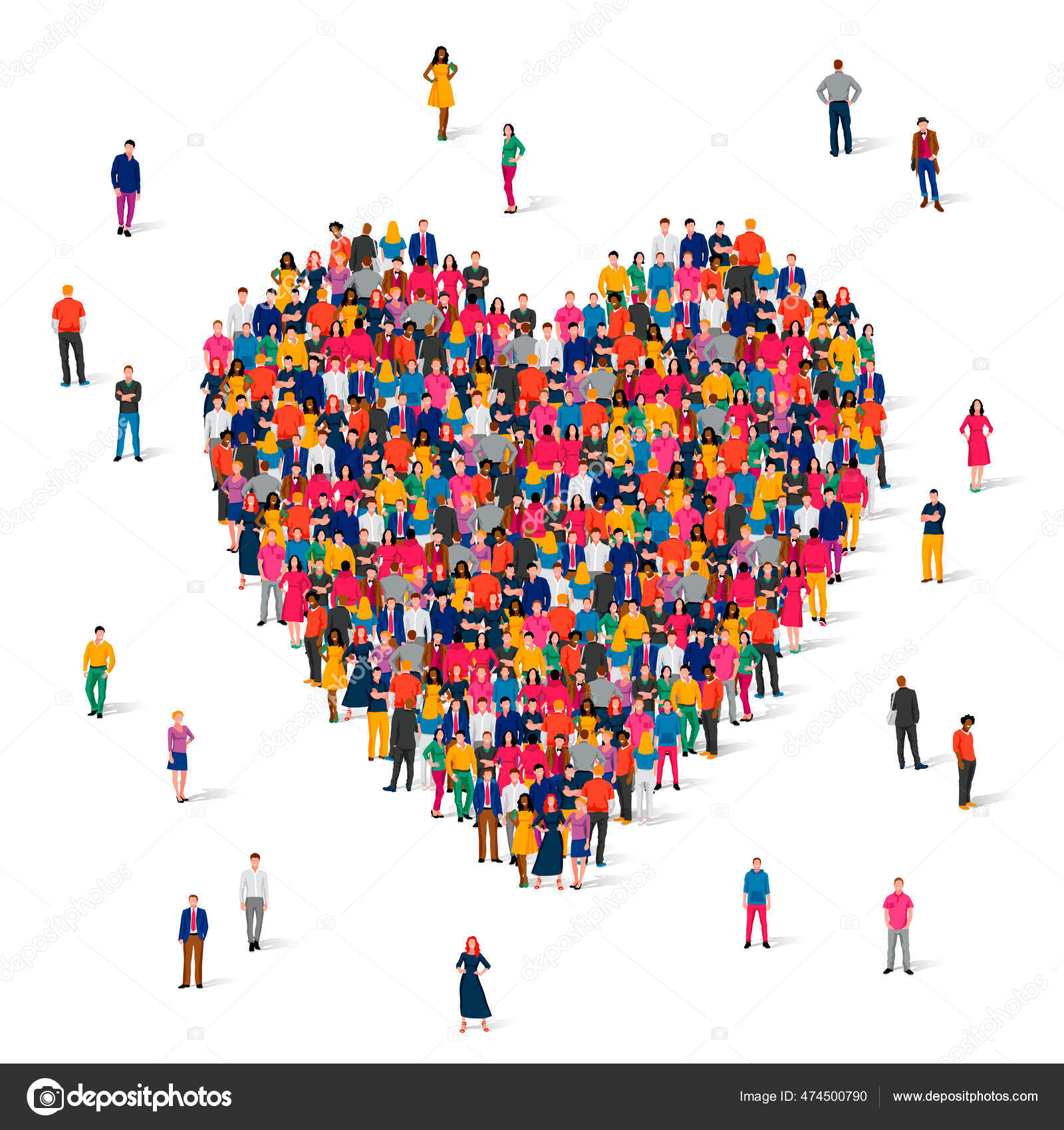 Large Group People Standing Shape Large Heart Concept Love ...