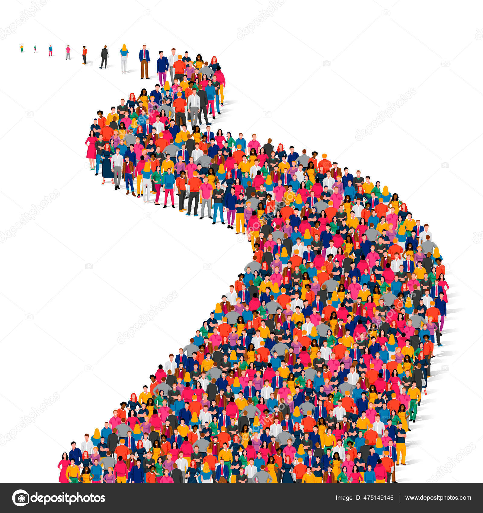 Gran Grupo Personas Están Pie Una Larga Fila Multitud Venta Vector de ...