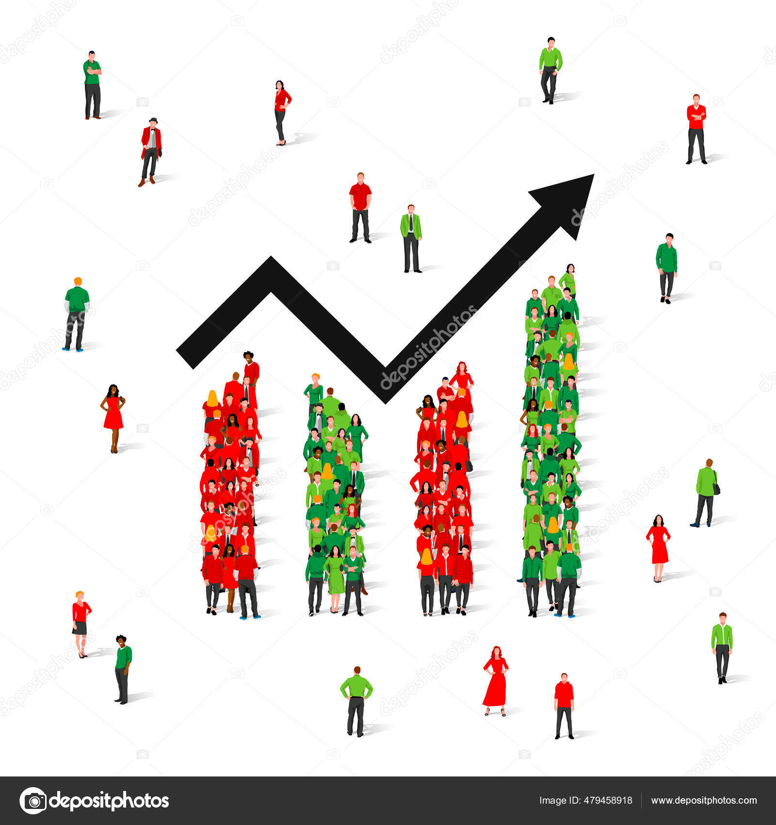 Rising Falling Chart People Colored Clothes Business Data Design ...