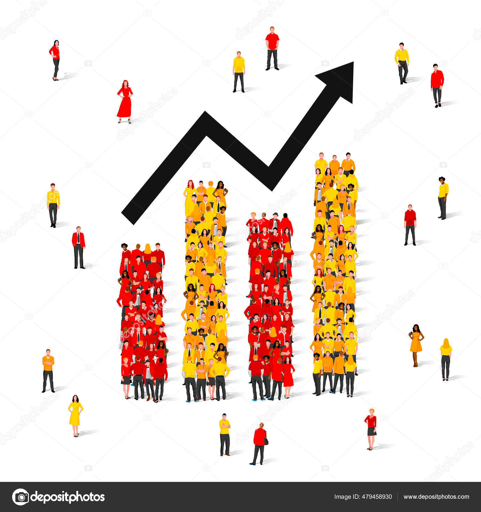 Rising Falling Chart People Colored Clothes Business Data Design ...
