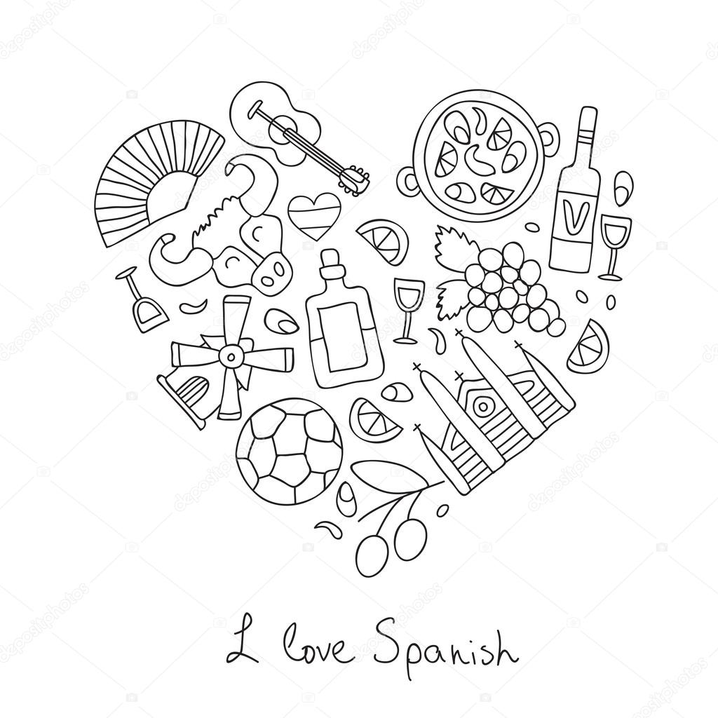 Spanish icons in the shape of a heart Stock Vector Image by ©chekat ...