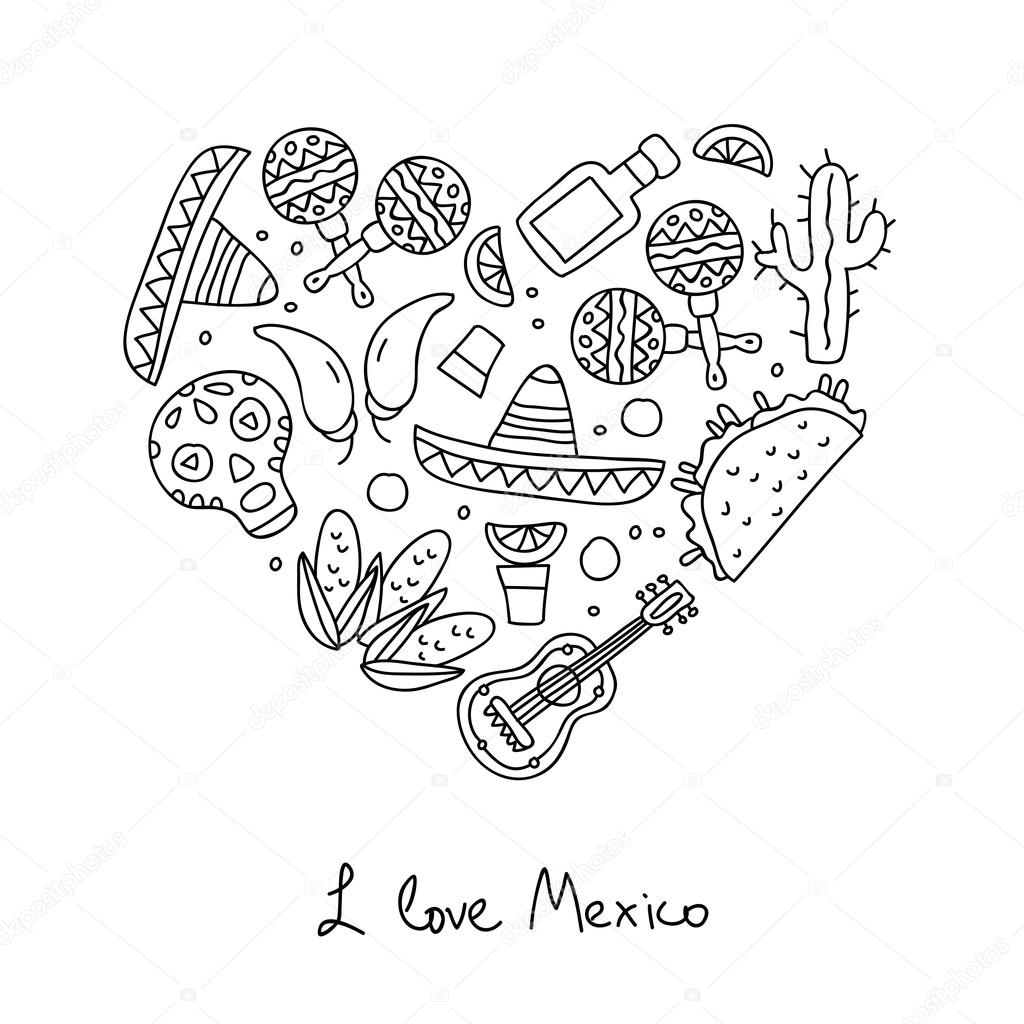 Mexico. Icons in the shape of a heart Stock Vector Image by ©chekat ...