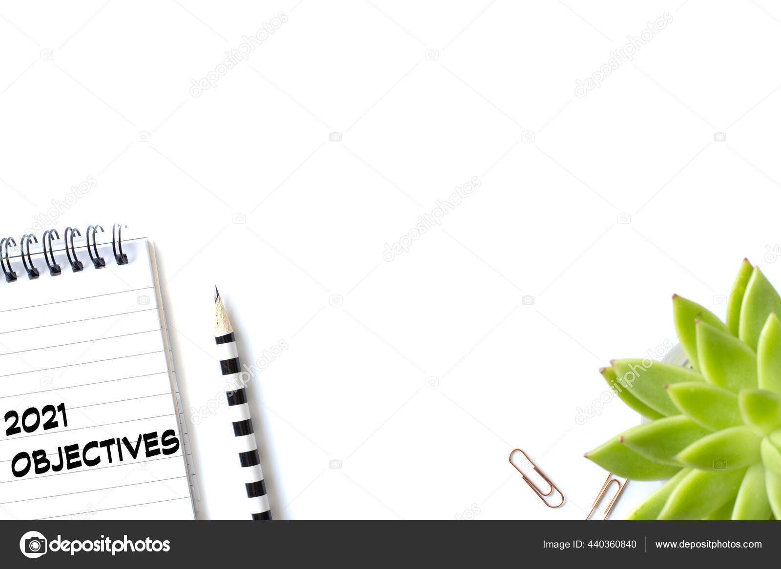 Notepad Spiral Pensil Clippers Home Plant Soft Focus White Background ...