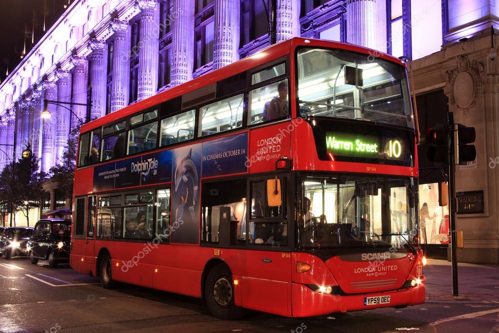 London Red Double Decker Bus at Night – Stock Editorial Photo ...