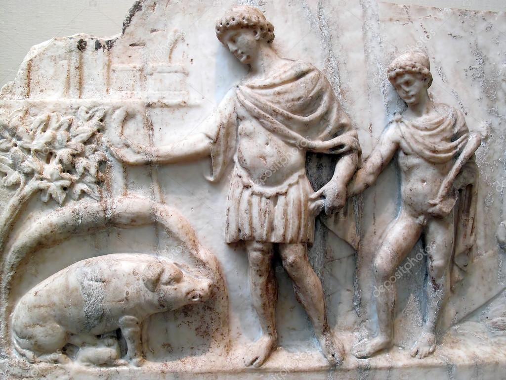 Aeneas and his son Ascanius Roman marble relief — Stock Photo ...