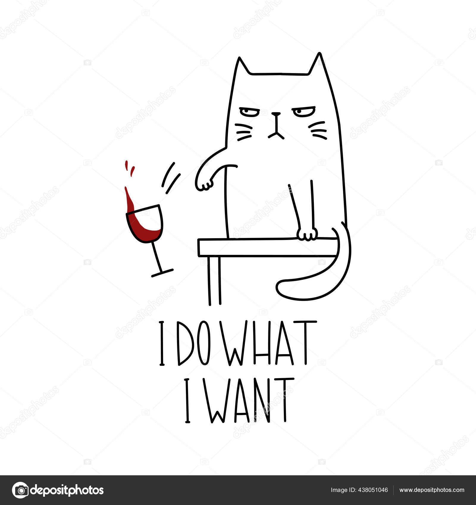Funny Cat Glass Wine Handwritten Lettering What Want Hand Drawn Stock Vector By ©ostapenko120388
