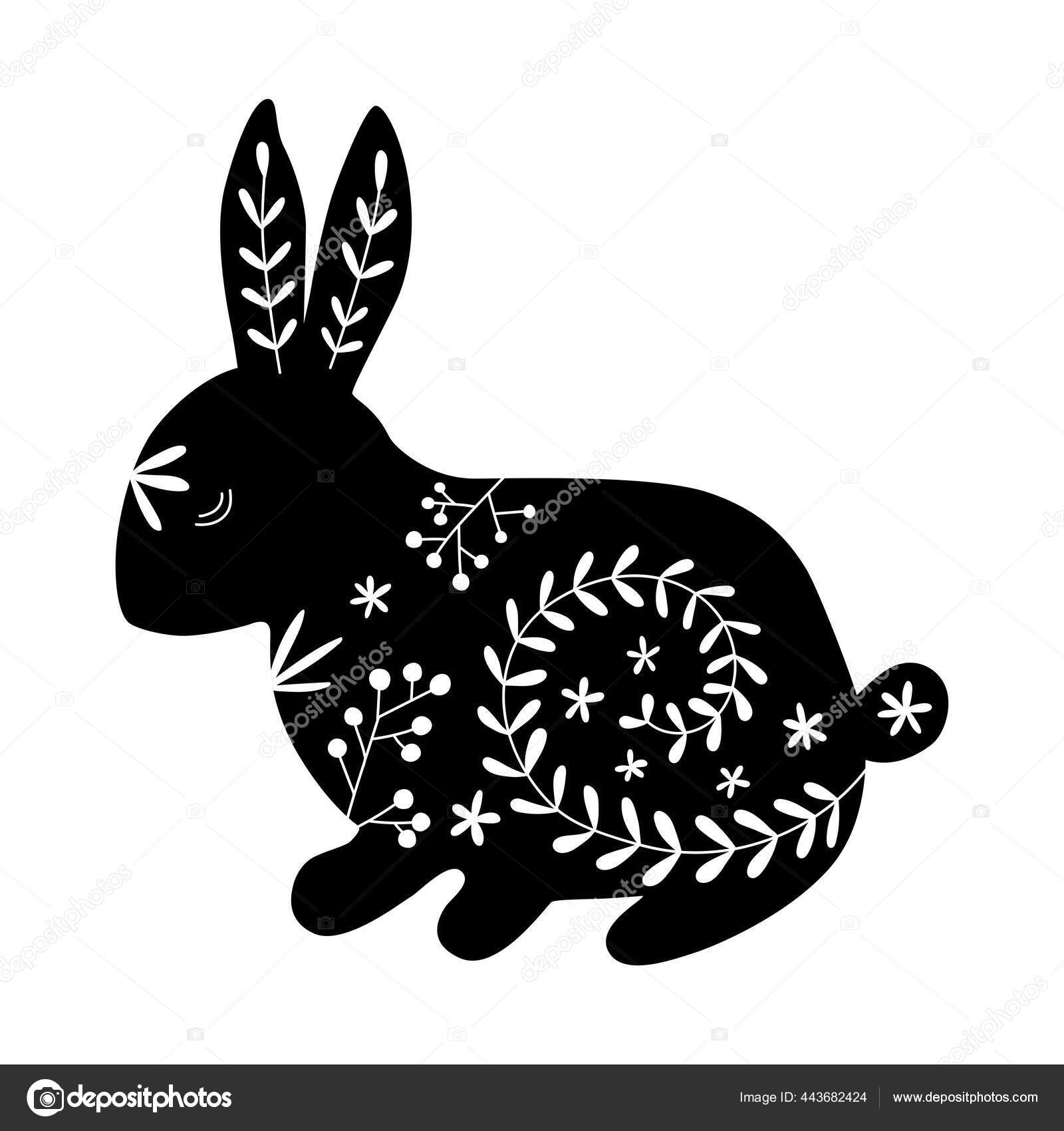 Silhouette Rabbit Easter Bunnies Silhouette Rabbit Flower Pattern ...