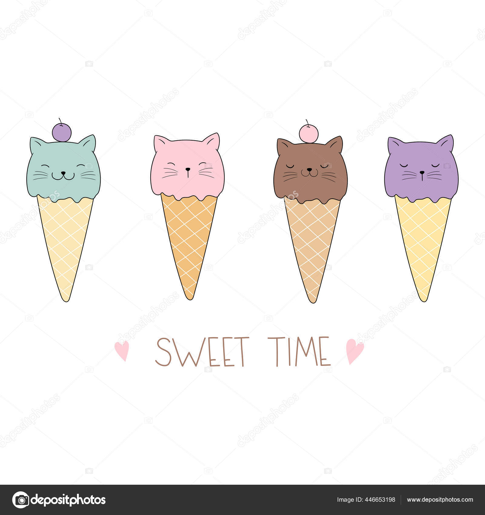 Cartoon Characters Cat Ice Cream Ice Cream Cones Shaped Cat Stock ...