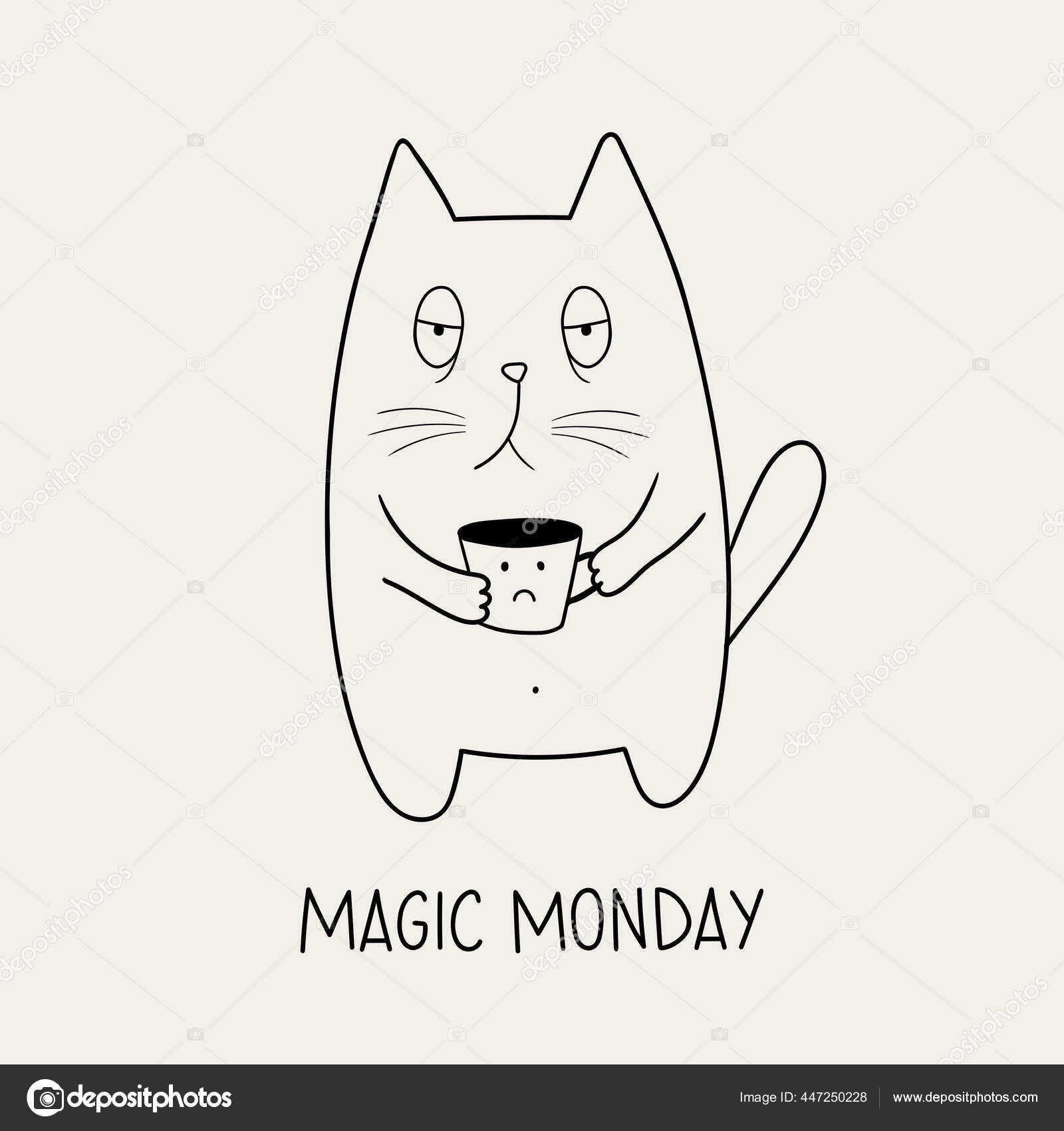 Monday Cat Funny Cat Coffee Mug Adorable Doodle Animal Doodle Stock ...