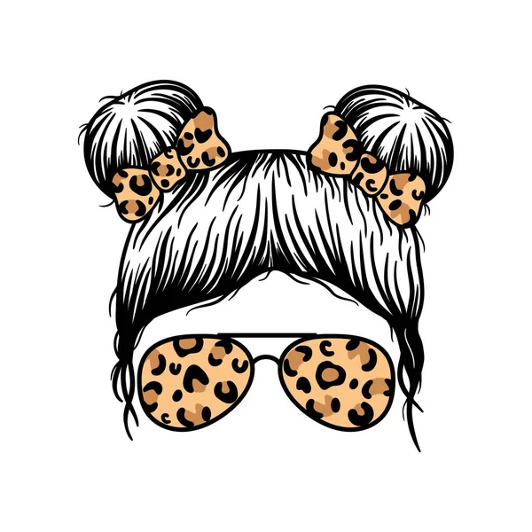 Women Aviator Glasses Bandana Cow Print Messy Bun Mom Lifestyle Stock