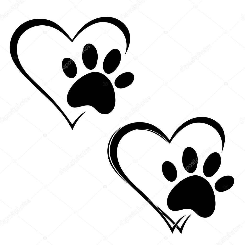 Corazones con las patas de perros y gatos. Las patas imprimen al perro ...