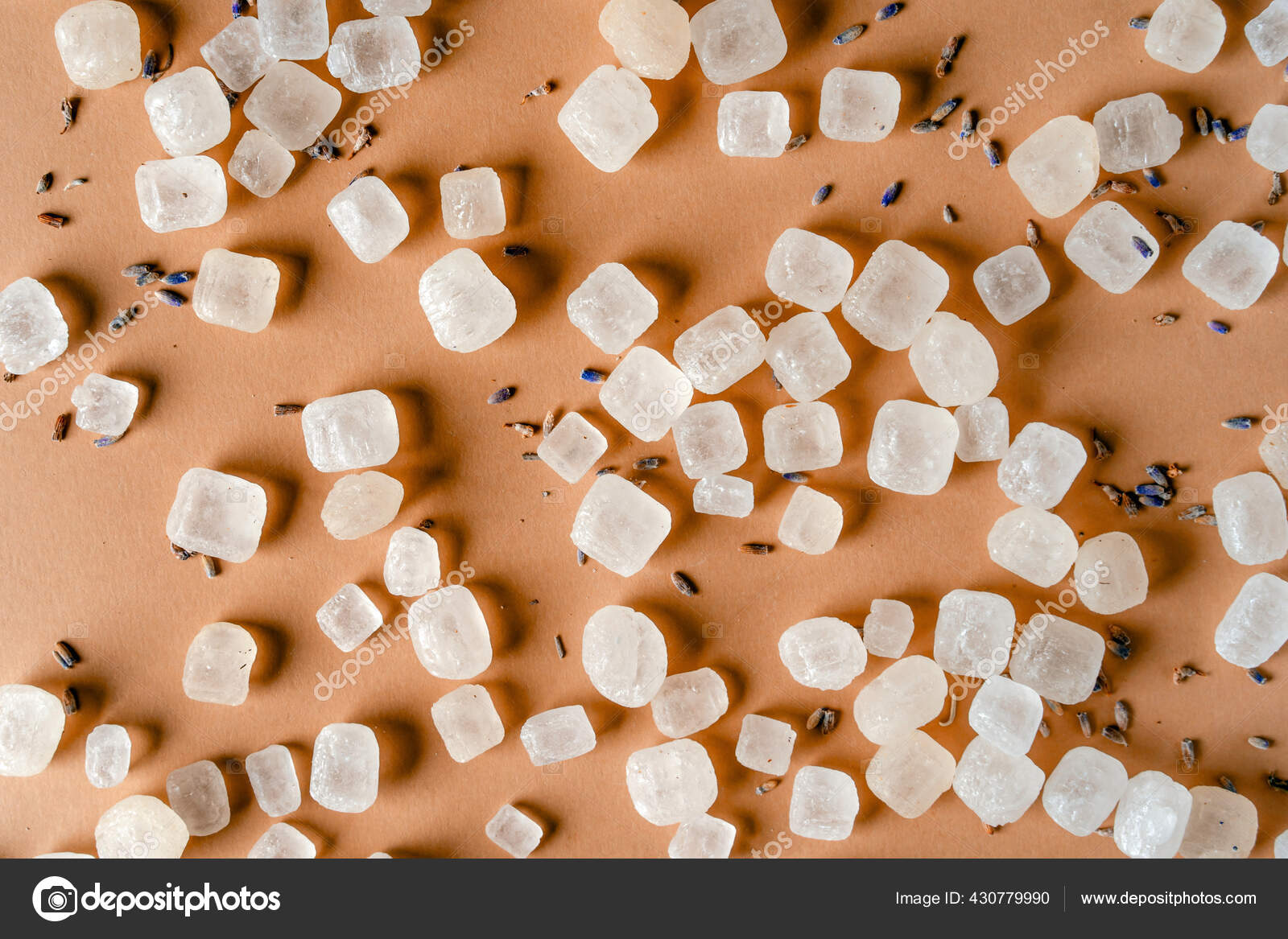 Raw Lumps Sugar Mixed Lavender Table Background Image — Stock Photo ...