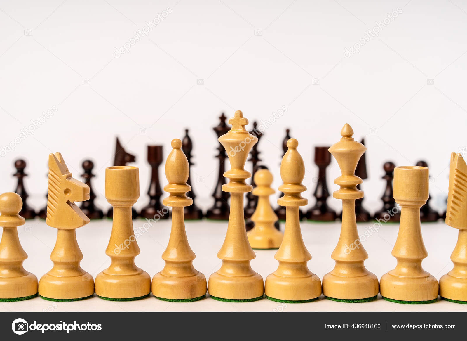 Rows Chess Pieces Stand Each Other White Background Stock Photo by ...