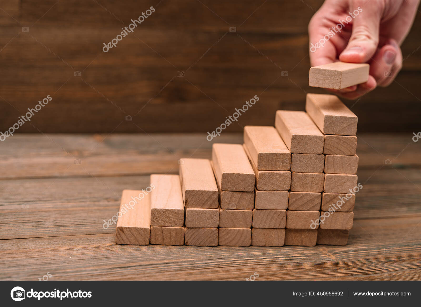Wooden Block Ladder Concept Planning Risk Strategy Business Stock Photo ...