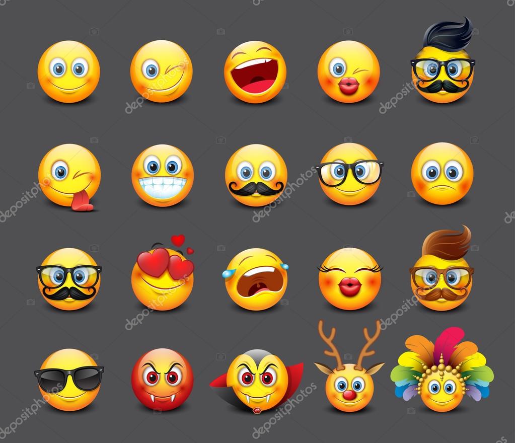 Download - Cute emoticons set, emoji - smiley - vector illustration ...