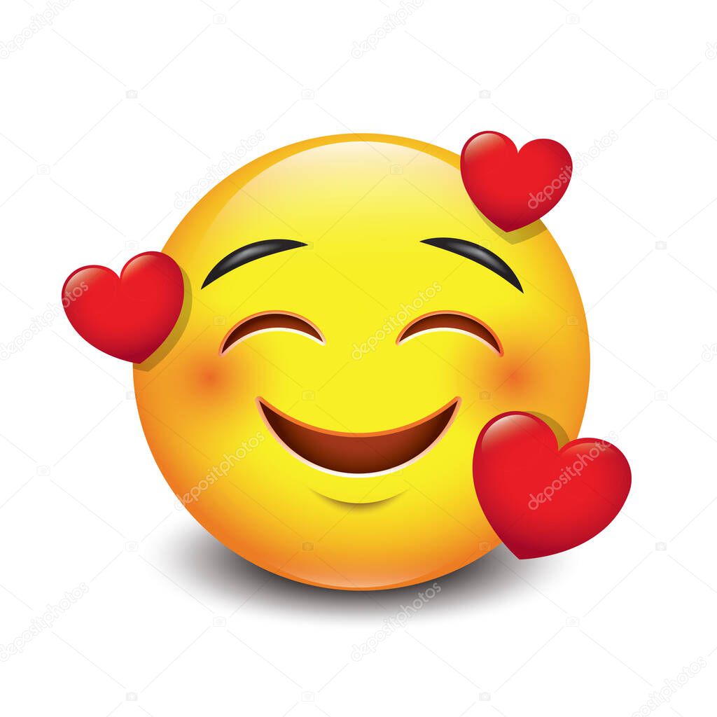 Emoticono sonriente feliz, emoji enamorado de corazones, ilustración ...