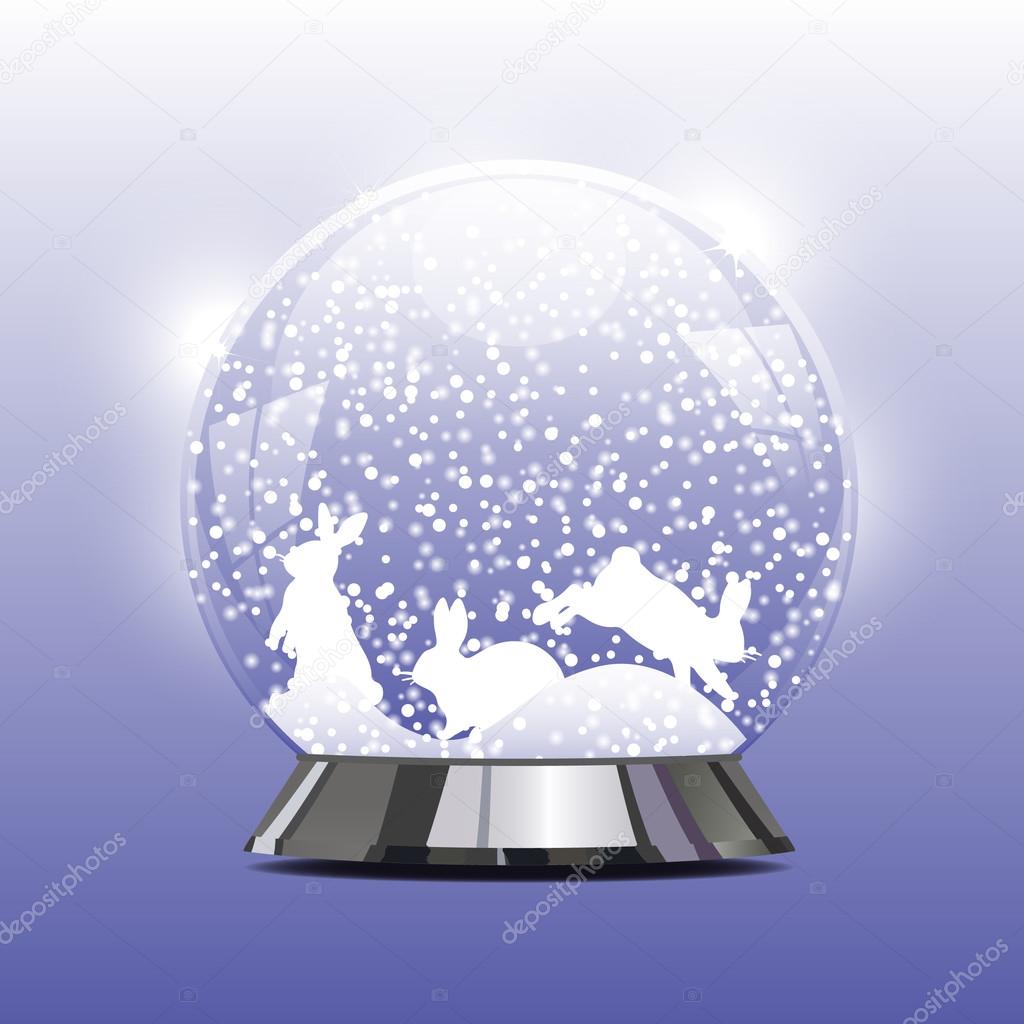 Vector illustration of snow globe with a Christmas rabbit Stock Vector ...