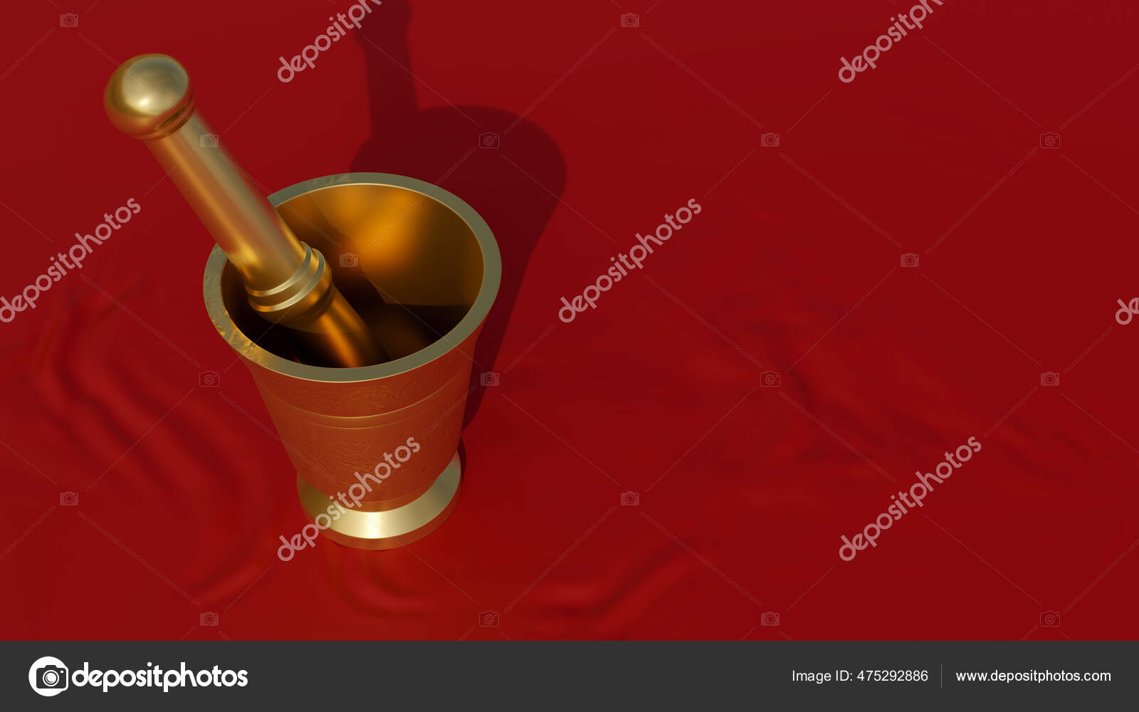 Brass Mortar Pestle Red Cloth Surface Rendering Illustration Copy Space ...