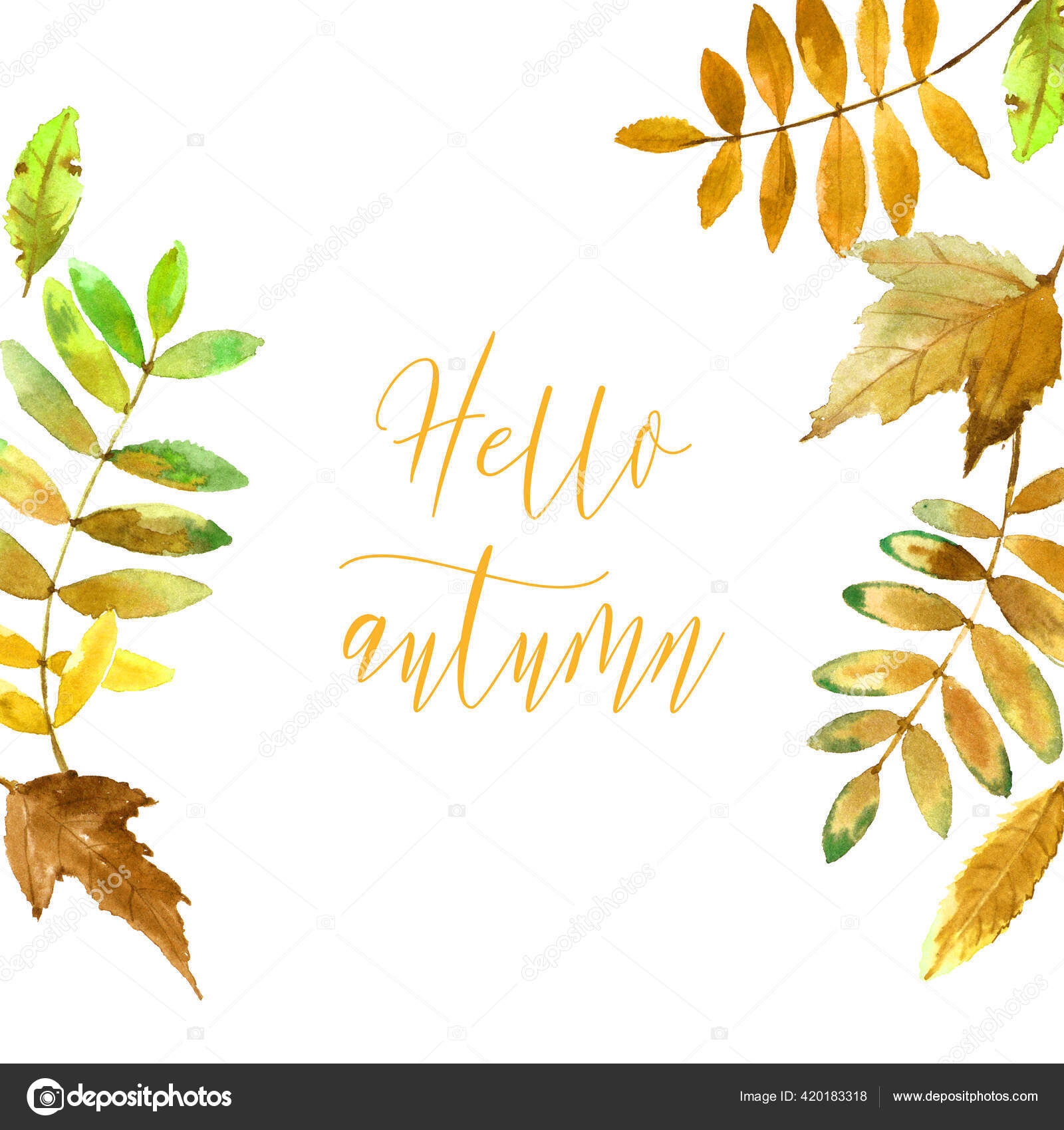 Watercolor Frame Bright Autumn Leaves Isolated White Background Stock ...