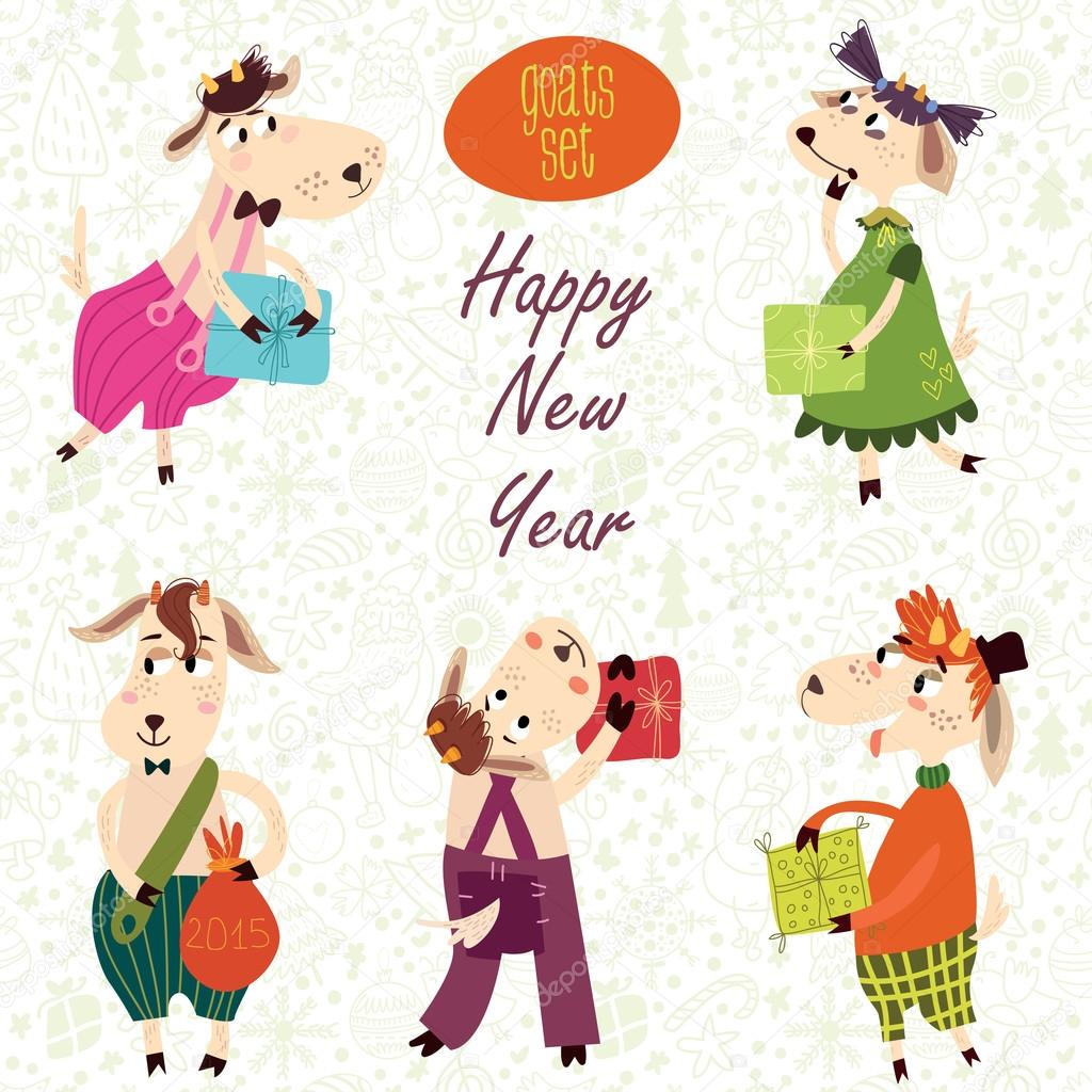 Cute goats with gifts. Stock Vector by ©ovocheva 58284205