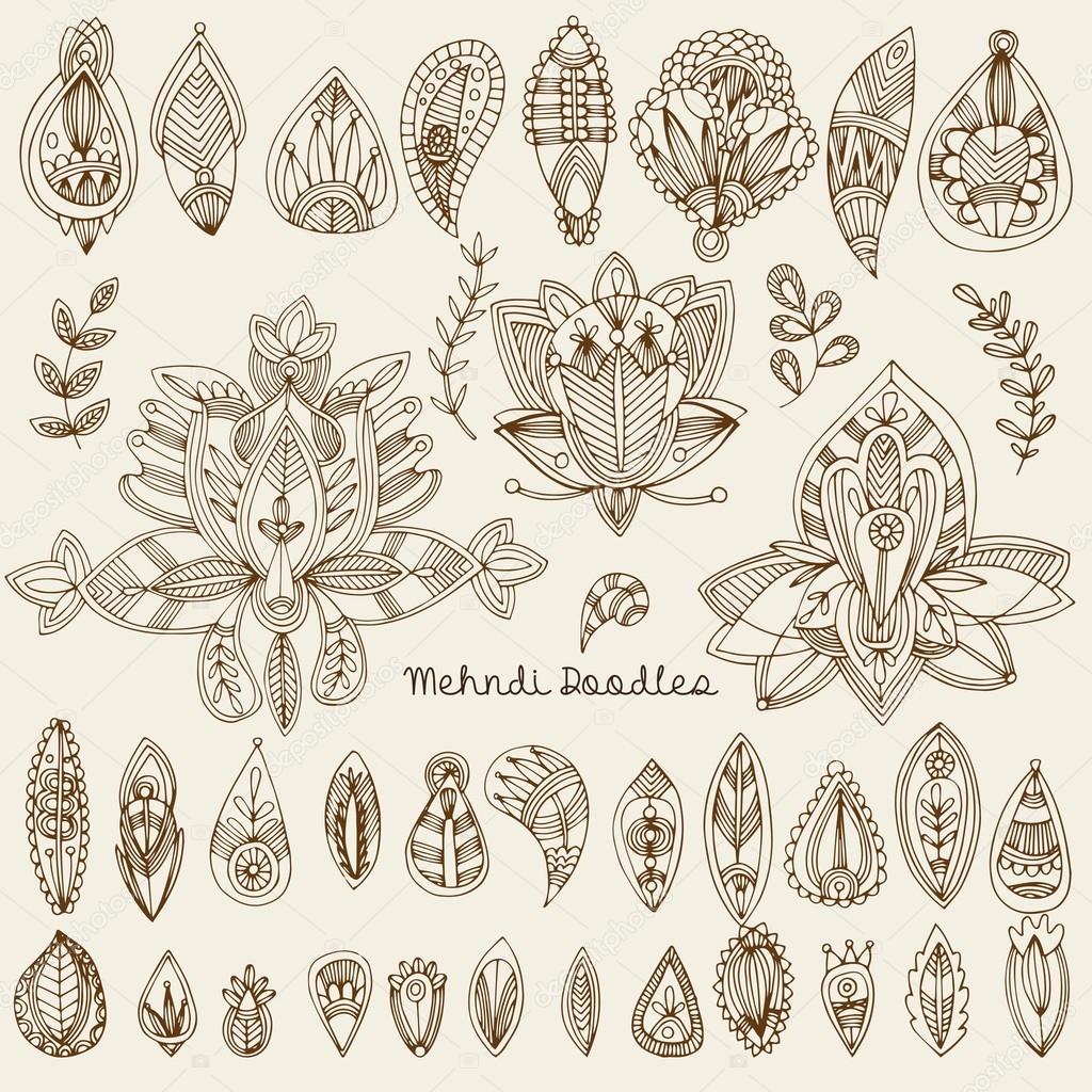 Mehndi Tattoo Doodles Set 1- Abstract Floral Illustration Design Stock ...