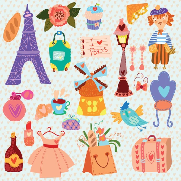 Cute pink girlish set. Paris — Stock Vector © Natalie-art #7668988